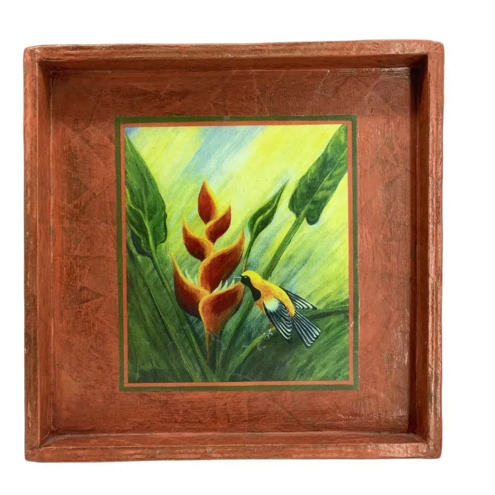 Art | Jamaica Oriole Wild Banana Flower Birds Patch Paper Mache Framed ...